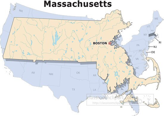 Massachusetts state large usa map clipart - Classroom Clipart
