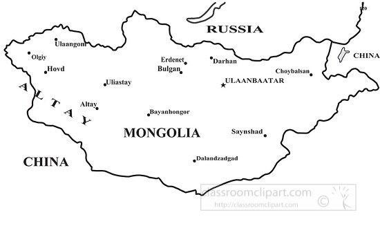 Mongolia country map black white - Classroom Clip Art