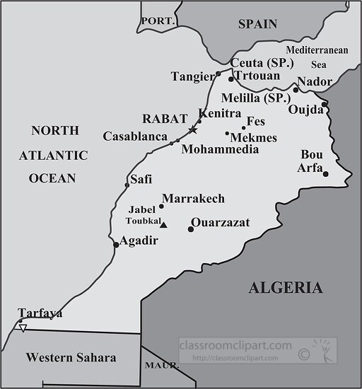 Morocco country map gray color - Classroom Clip Art