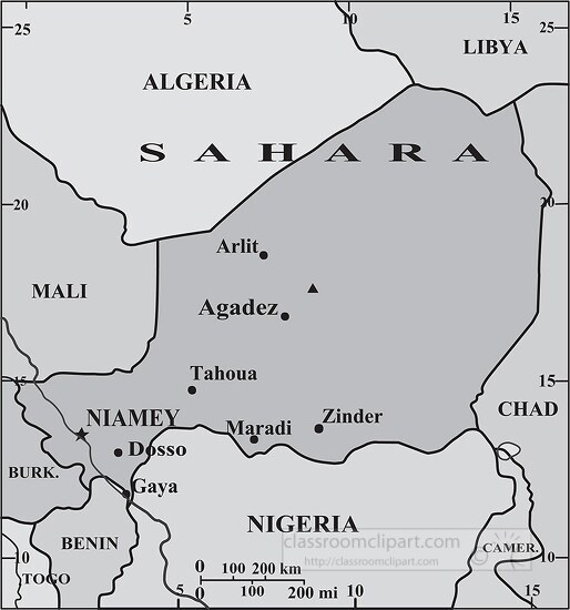 Niger map gray outliner - Classroom Clip Art