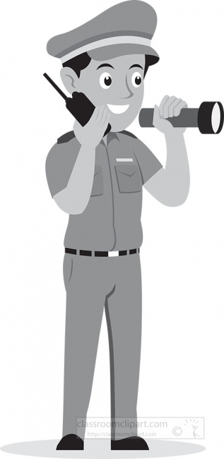 night security watchman holding walkie talkie gray color clipart ...