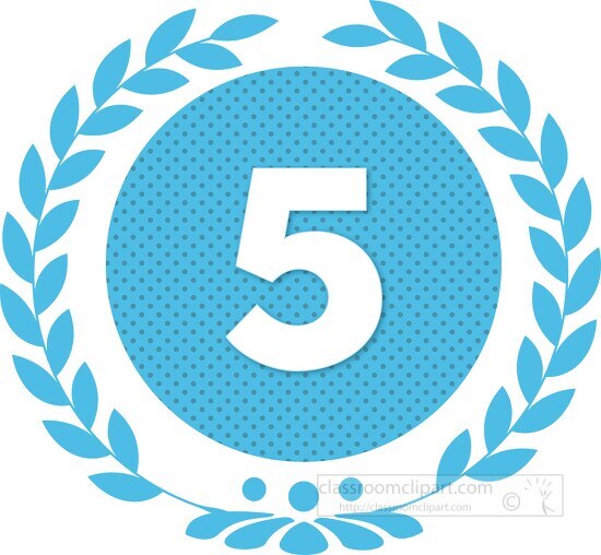 number five blue dots with wreath design - Classroom Clip Art