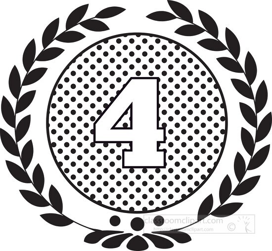 number four black white dots with wreath design - Classroom Clip Art