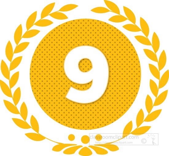 number nine orange dots with wreath design - Classroom Clip Art