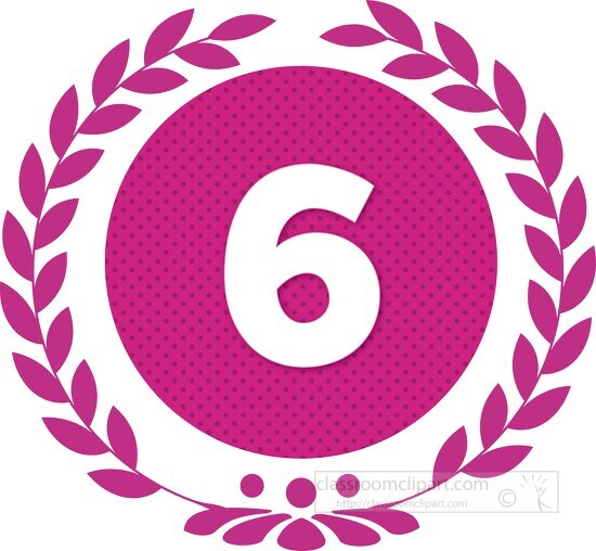 number six purple dots with wreath design - Classroom Clip Art