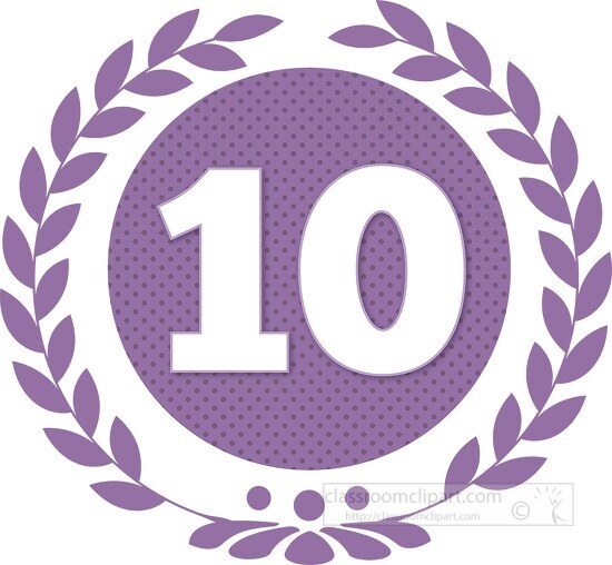 Numbers Clipart-number ten purple dots with wreath design