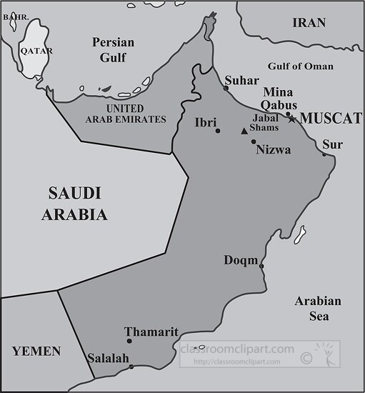 Oman country map gray color - Classroom Clip Art