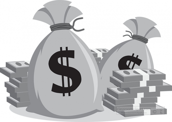 pile and bags full of money gray color clipart - Classroom Clip Art