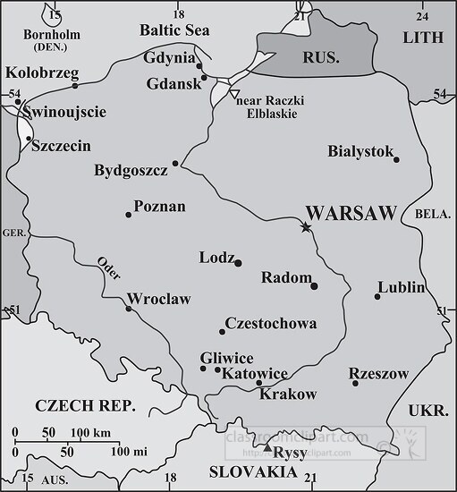 Poland country map gray color - Classroom Clip Art
