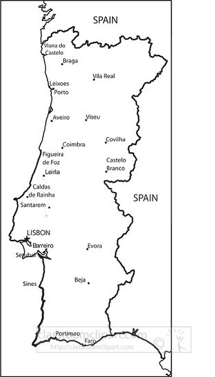 Portugal country map black outline - Classroom Clip Art