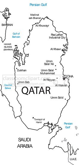 Qatar country map black outline - Classroom Clip Art
