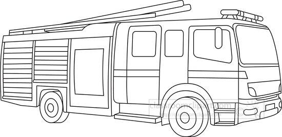 red fire engine black outline clipart - Classroom Clip Art