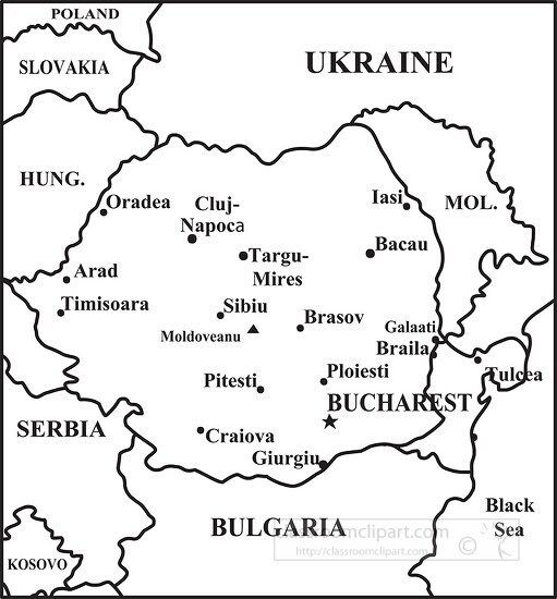 Romania country map black outline - Classroom Clip Art