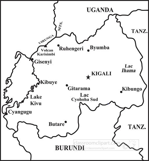 Rwanda country map black outline - Classroom Clip Art