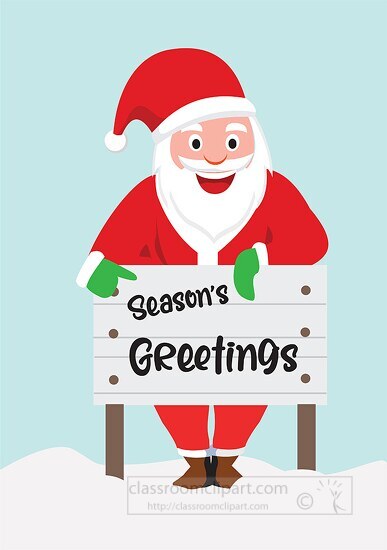 Christmas Clipart - santa claus pointing to sign seasons greetings clipart