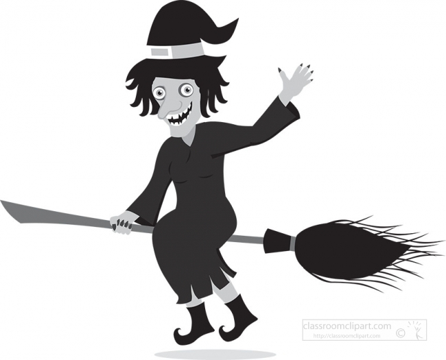 scarry halloween witch siting on broomstick and waving halloween ...