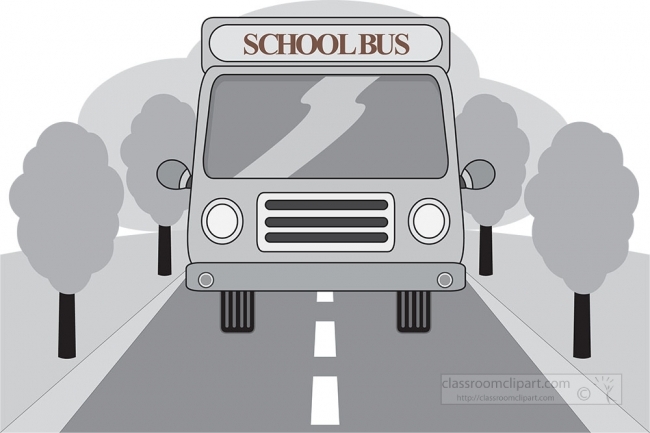 school bus on road back to school gray color clipart - Classroom Clip Art