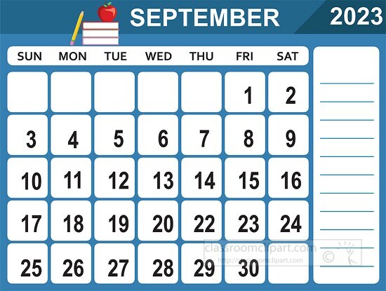 Calendar Clipart-september 2023 calendar with days of the week ...