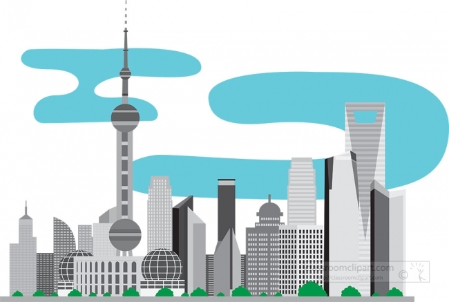 shanghai china city high rise skyline gray color clipart - Classroom ...