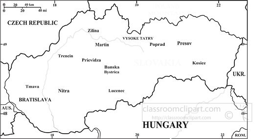 Slovakia country map black white - Classroom Clip Art