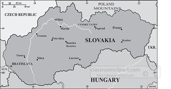 Slovakia country map gray color - Classroom Clip Art