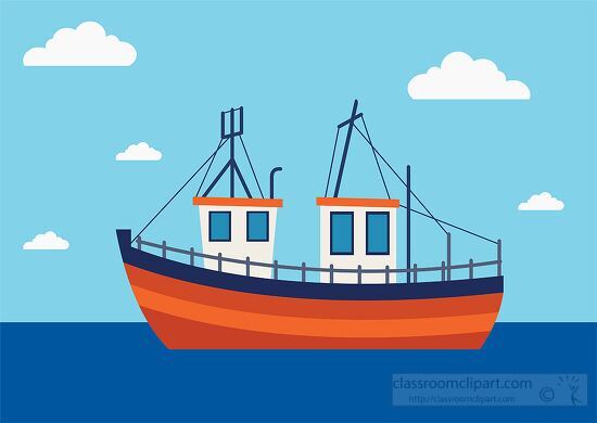 Free small fishing boat at sea clipart - Classroom Clipart