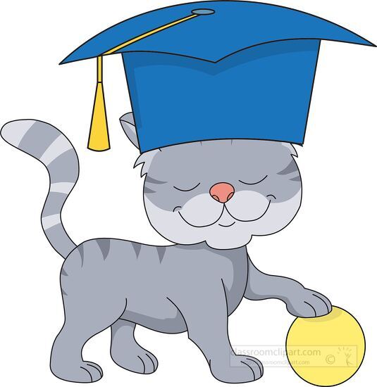 smiling cat wearing graduation cap - Classroom Clip Art