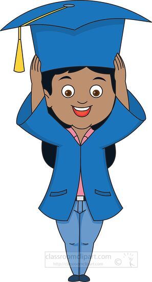 smiling female student wearing graduation cap gown - Classroom Clip Art