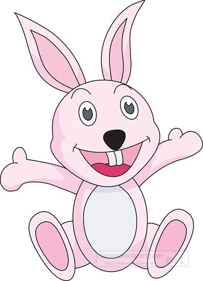 smiling happy pink cartoon style rabbit clipart - Classroom Clip Art