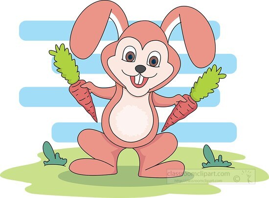 smiling rabbit holding two carrots clipart - Classroom Clip Art