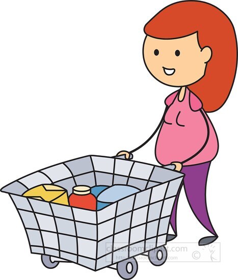 stick figure lady with shopping cart - Classroom Clip Art