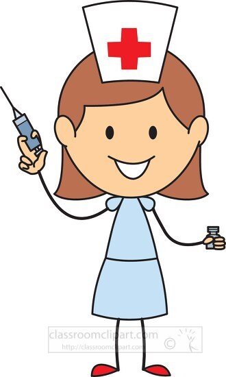 stick figure nurse with syringe - Classroom Clip Art