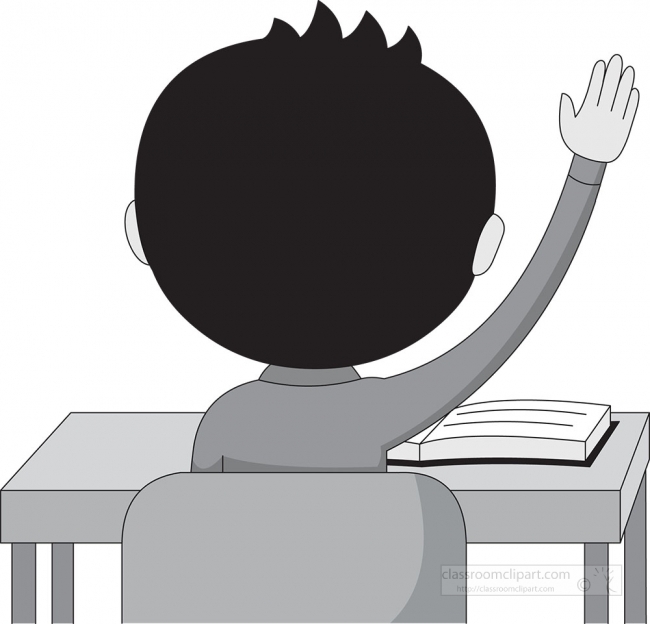 student raising hand back pose gray color clipart - Classroom Clip Art