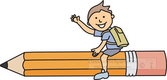 student riding a pencil - Classroom Clipart