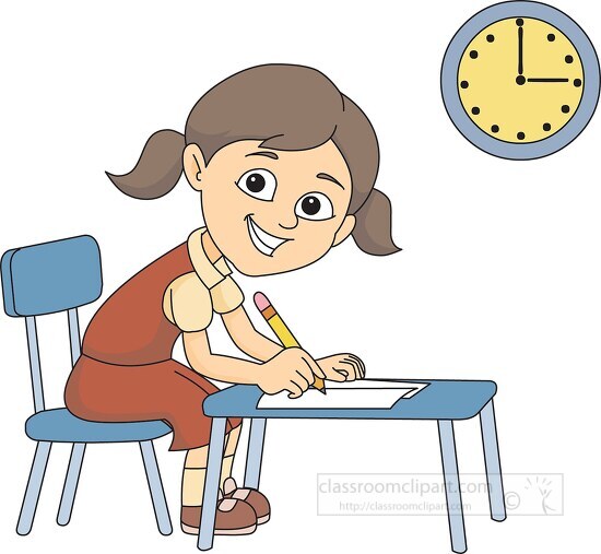 student sitting at desk taking state test - Classroom Clip Art