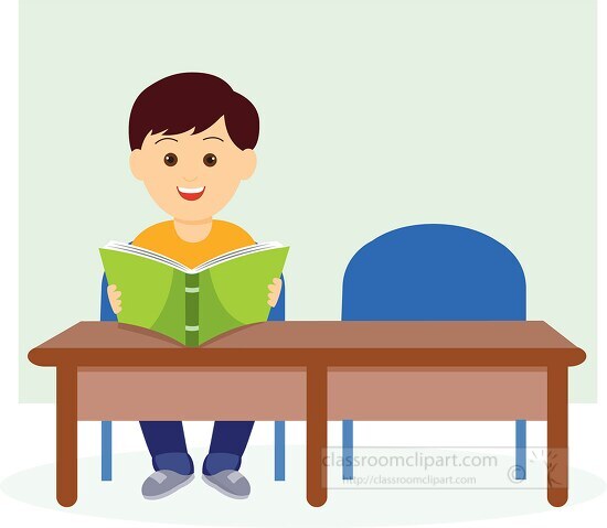 student sitting at table holding open book empty seat clipart ...