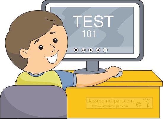 students test practice on computer - Classroom Clip Art