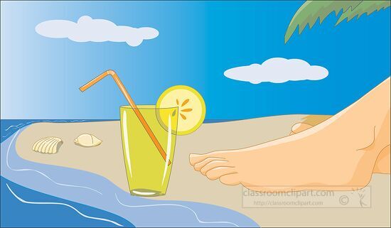 summer beach foot sand along waters edge - Classroom Clip Art