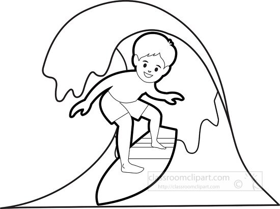 Sports Outline Clipart-girl surfer rides big waves on his surfboard ...