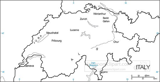 Switzerland country map black white - Classroom Clip Art