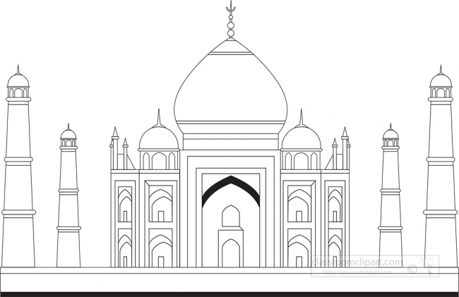 taj mahal ancient palace in india bw gray color clipart - Classroom ...