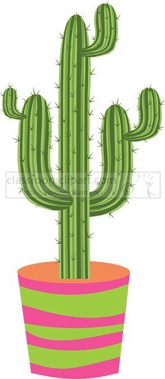 Cactus Clipart-cactus in a colorful ceramic planter pot clipart