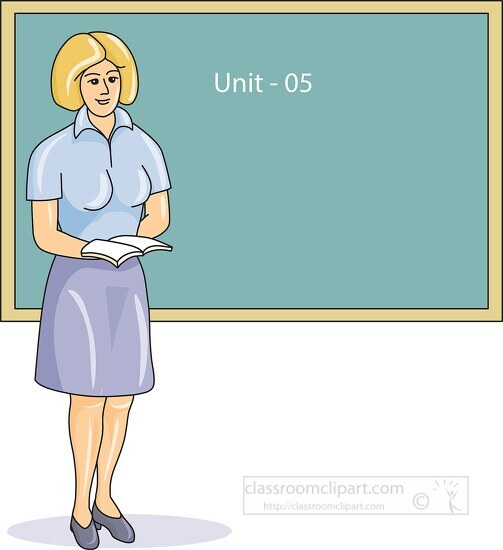 teacher near chalkboard - Classroom Clip Art