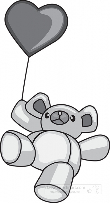 teddy bear holding red heart balloon gray color clipart - Classroom ...