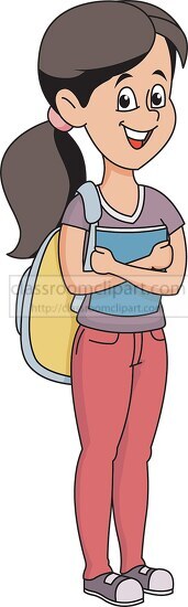 teenage girl with bag and book clipart 200 - Classroom Clip Art