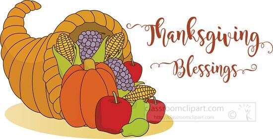 Thanksgiving Blessings Cornucopia Clipart - Classroom Clip Art
