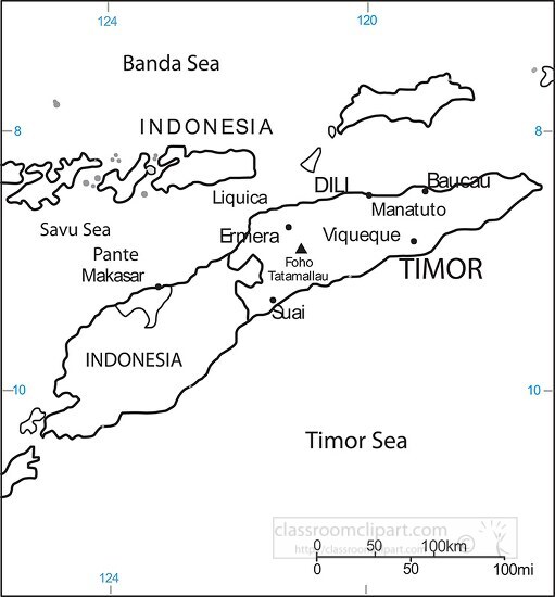 Timor Leste country map black white - Classroom Clip Art