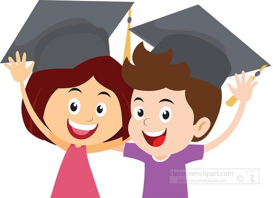 Two friends waving smiling about graduation clipart - Classroom Clip Art