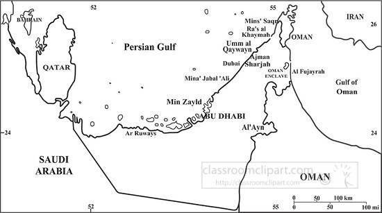 United Arab Emirates country map black white - Classroom Clip Art