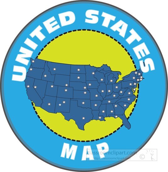 united states map with us map round design shape - Classroom Clip Art